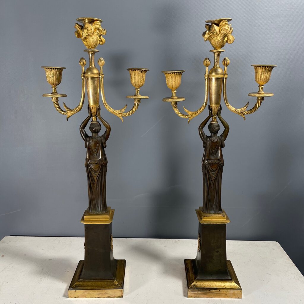 Paire de Candélabre d'époque Empire - Antiquités Lassaussois